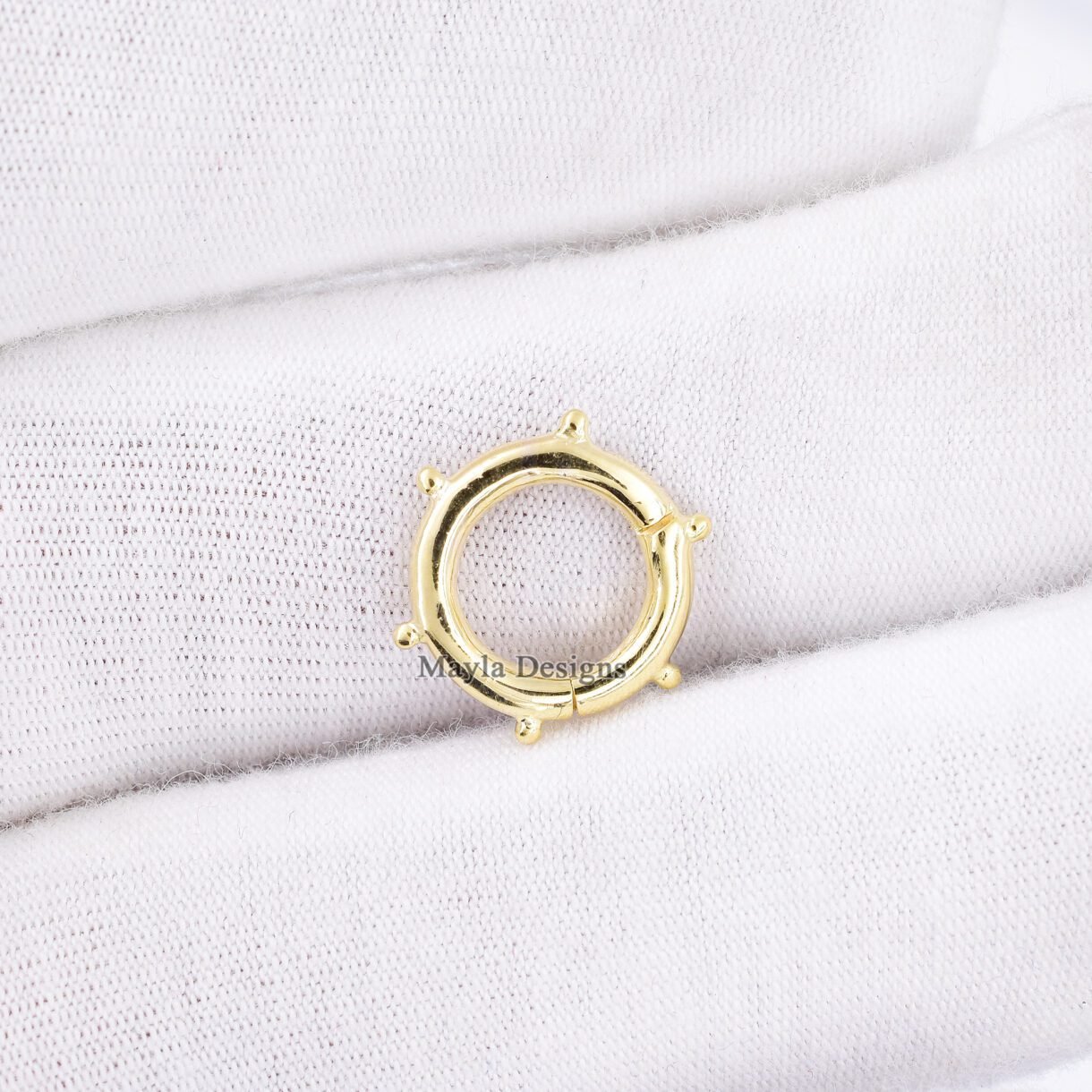 12mm Dotted Enhancer Lock, 9K Yellow Gold Round Push Lock, Necklace ...