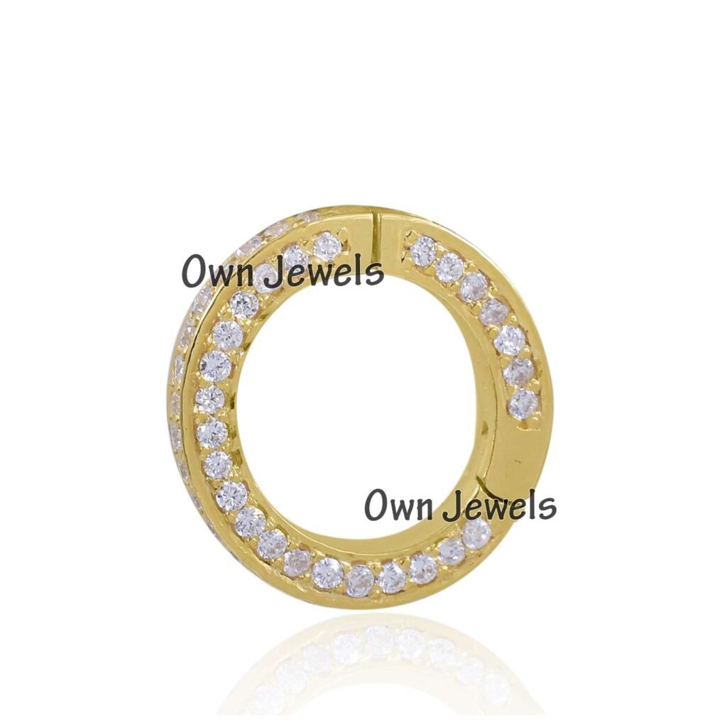 14k yellow gold push lock, diamond charms Holder connector lock | Artishan